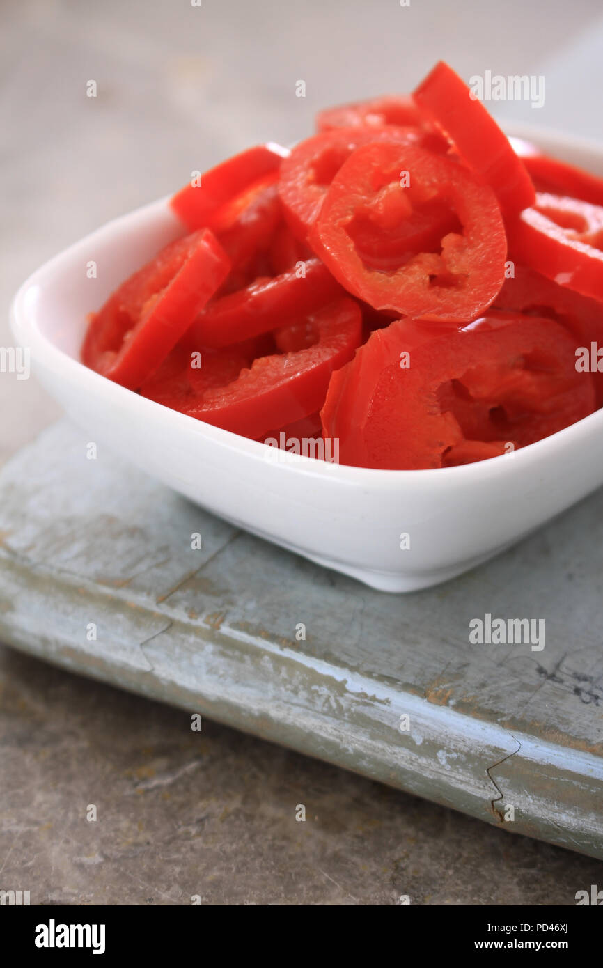 prepared sliced red chillies Stock Photo - Alamy