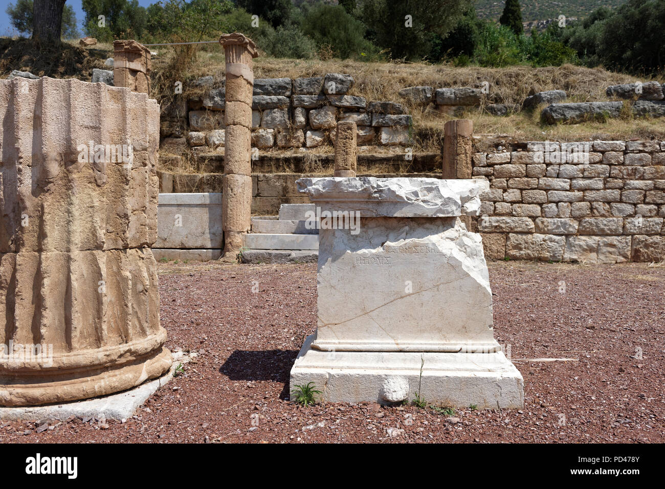 Inscribed stone statute bases along a section of the Agora North Stoa ...