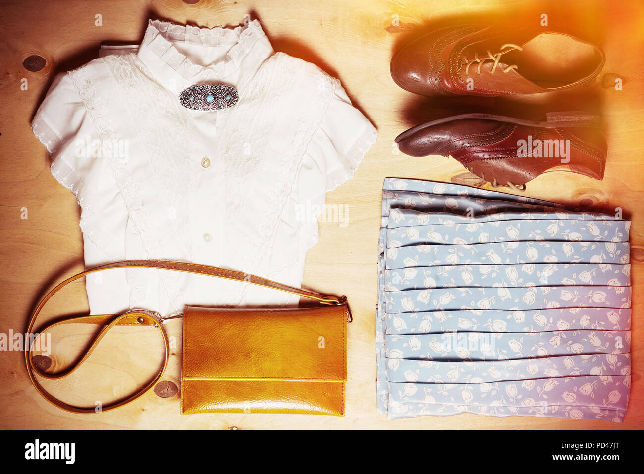 Outfit of modern creative woman. Top view Stock Photo - Alamy