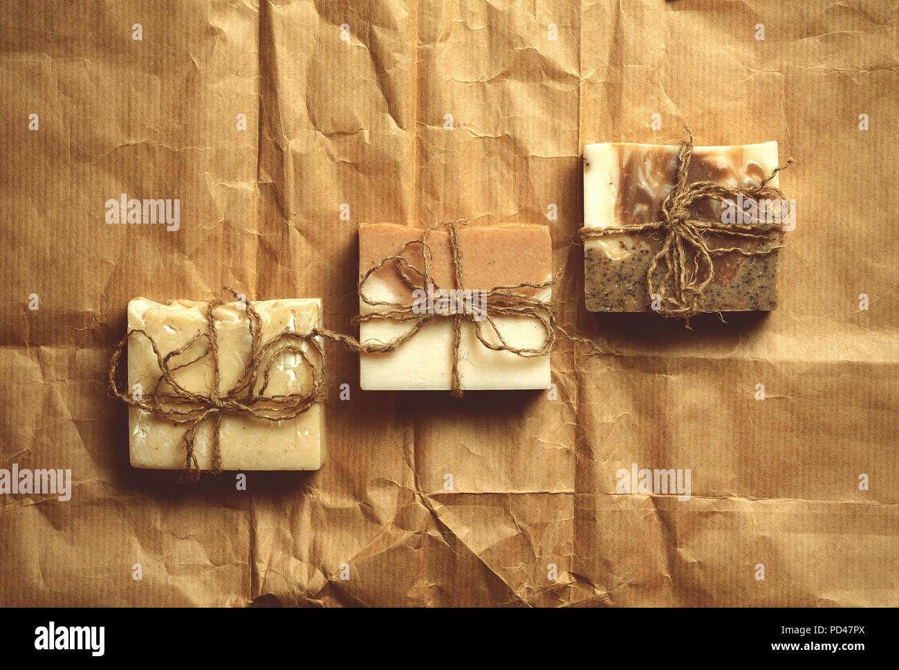 Organic handmade soap on packing paper close-up Stock Photo - Alamy