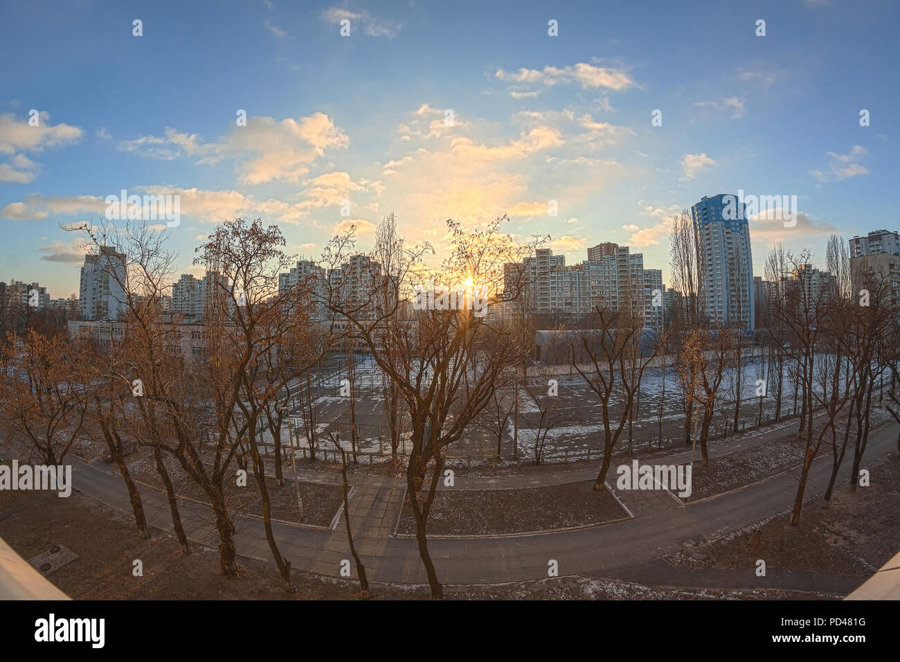 View from window. Sunny winter urban cityscape Stock Photo - Alamy