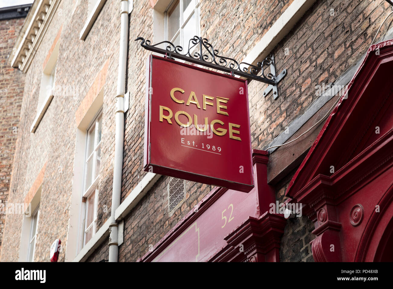 Cafe rouge restaurant sign in York, Yorkshire, UK - 4th August 2018 ...