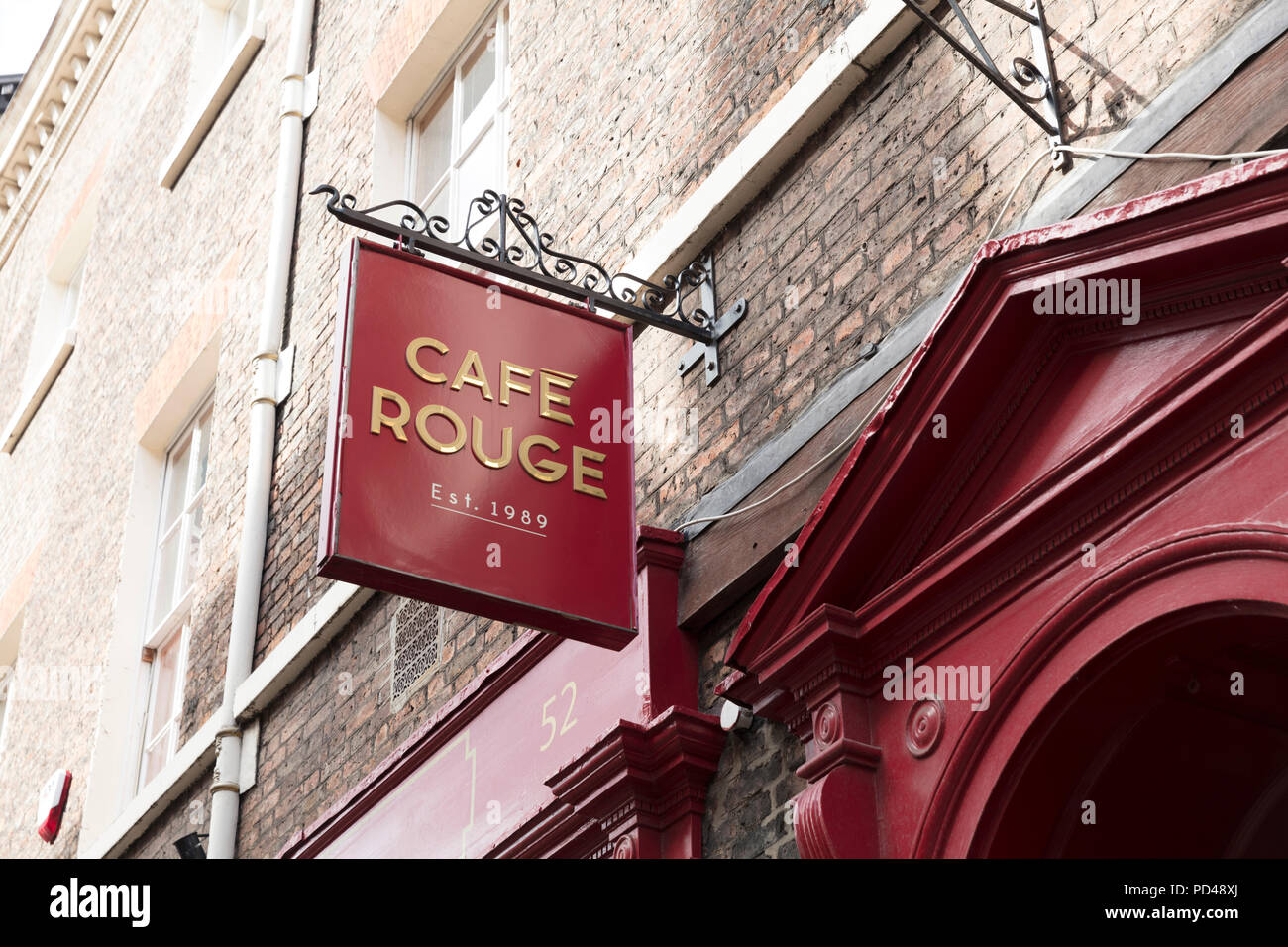 Cafe rouge restaurant sign in York, Yorkshire, UK - 4th August 2018 ...