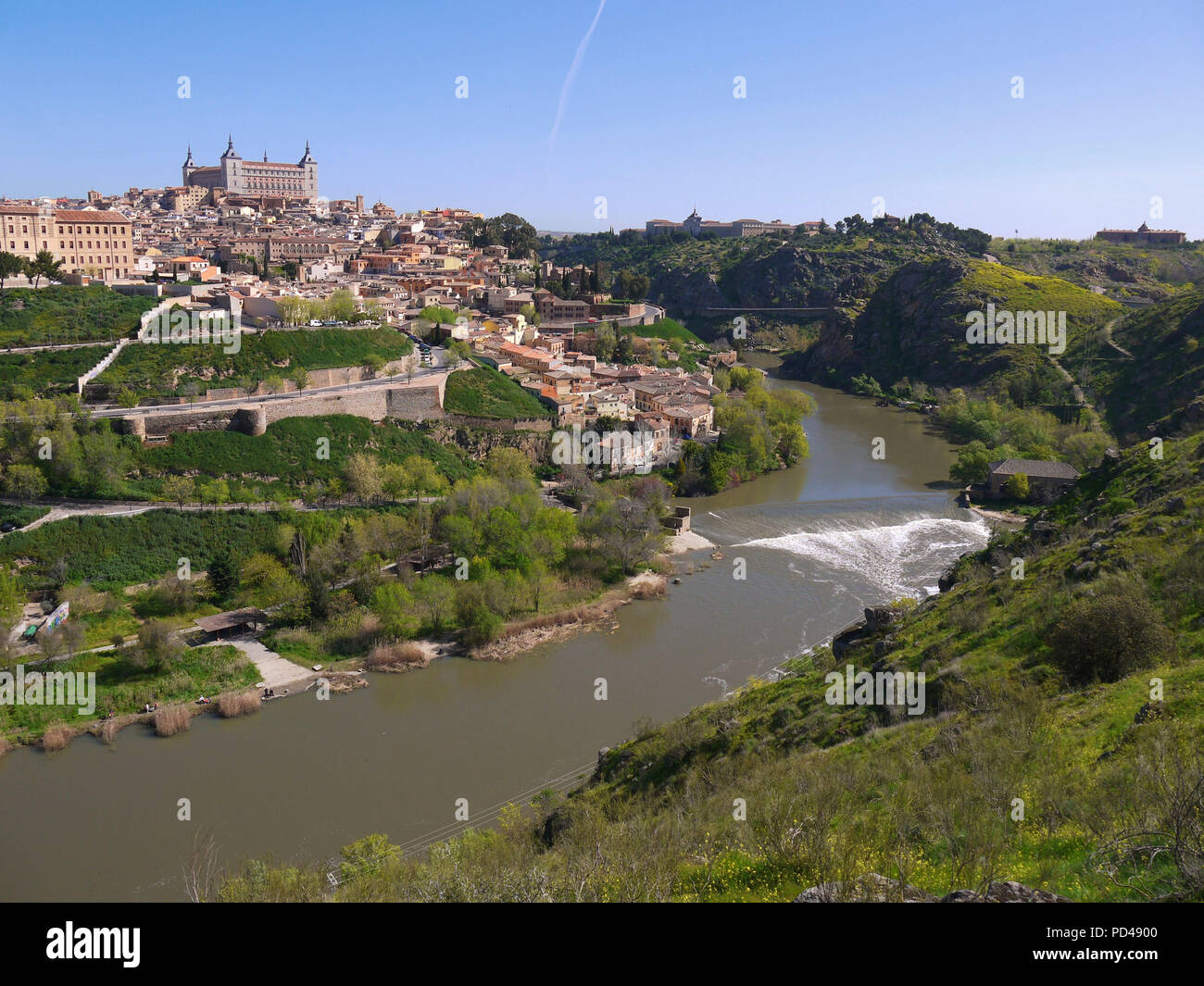The Tagus River that passes the historic medieval city of Toledo Spain ...