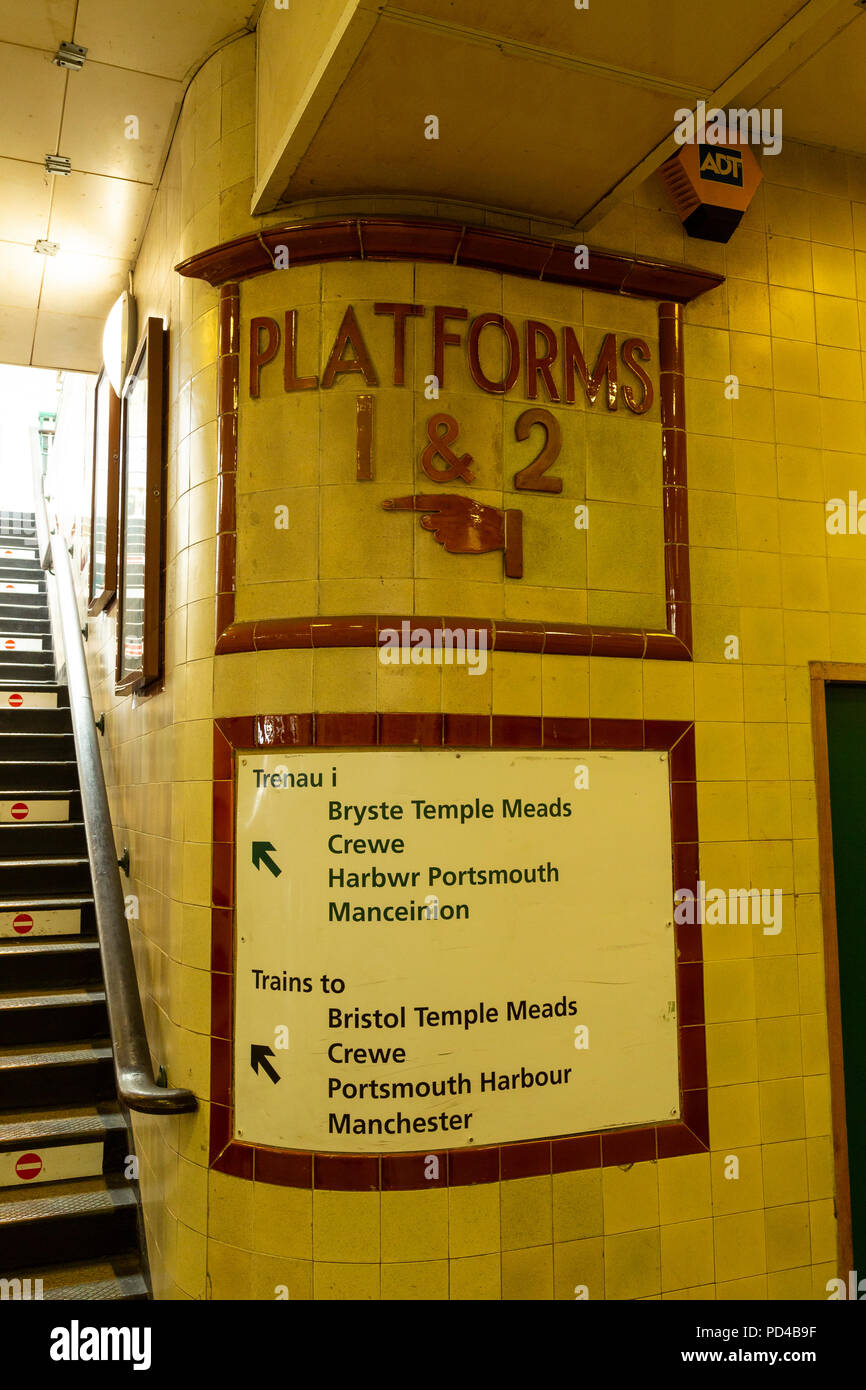 Cardiff Central Station, Wales. steps leading from the underpass tunnel ...