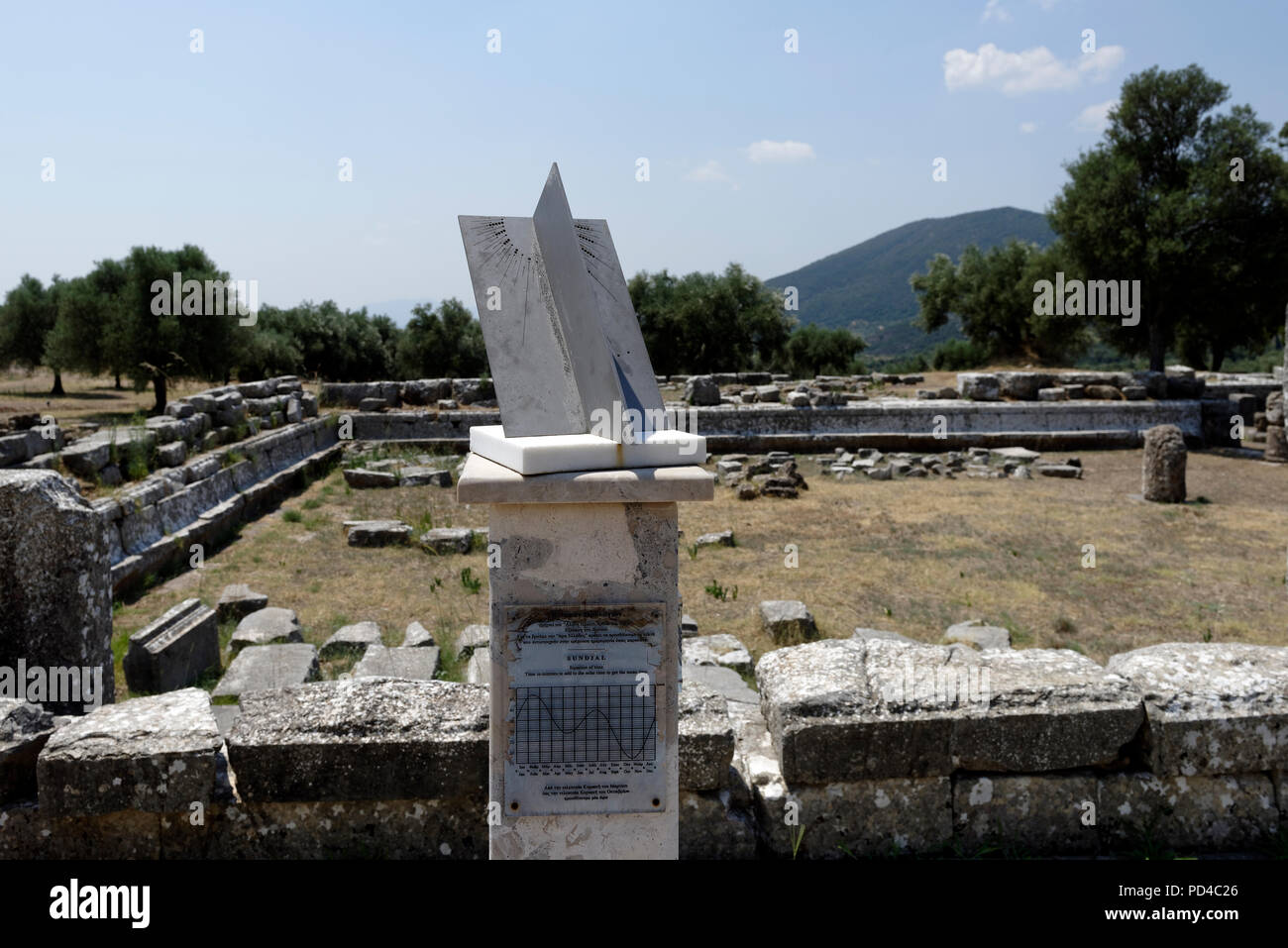 Sundial at the entrance of the Sanctuary of Asclepius. Ancient Messene ...