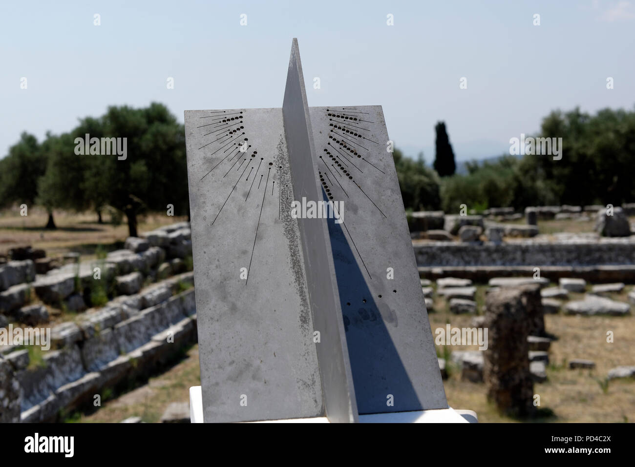 Sundial at the entrance of the Sanctuary of Asclepius. Ancient Messene ...