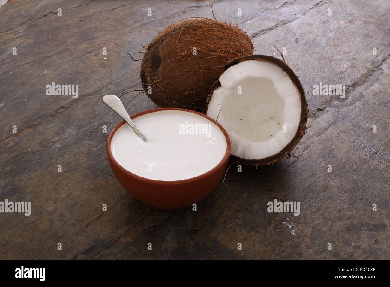 fresh coconut with milk Stock Photo - Alamy