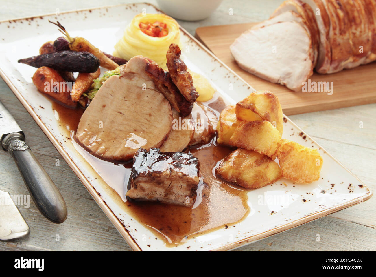 plated pork meal Stock Photo - Alamy