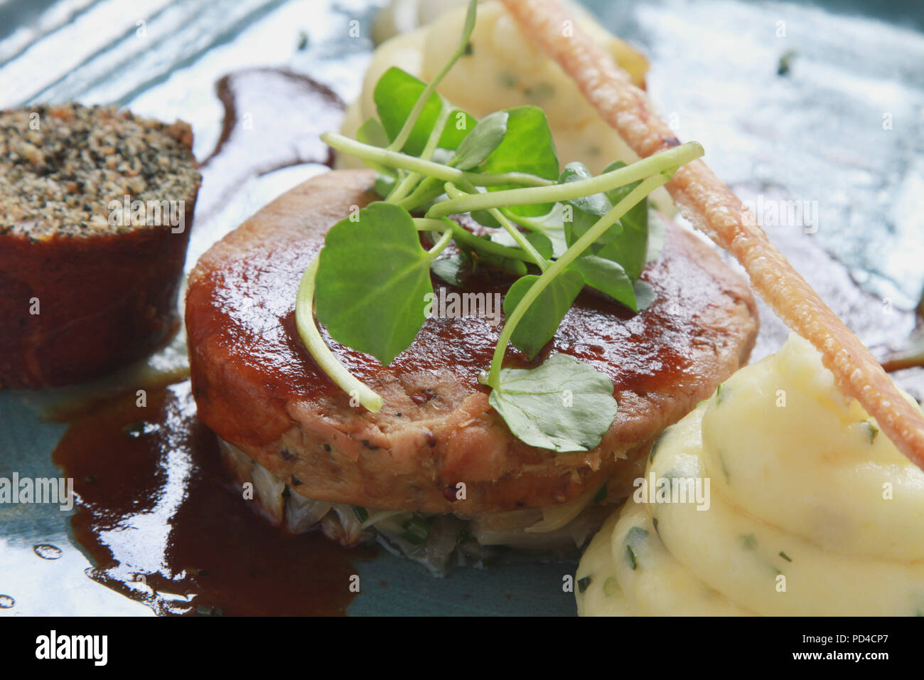 plated pork meal Stock Photo - Alamy