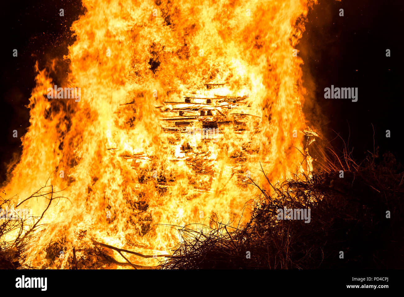 Fire and flames with sparks and ember on black background Stock Photo ...