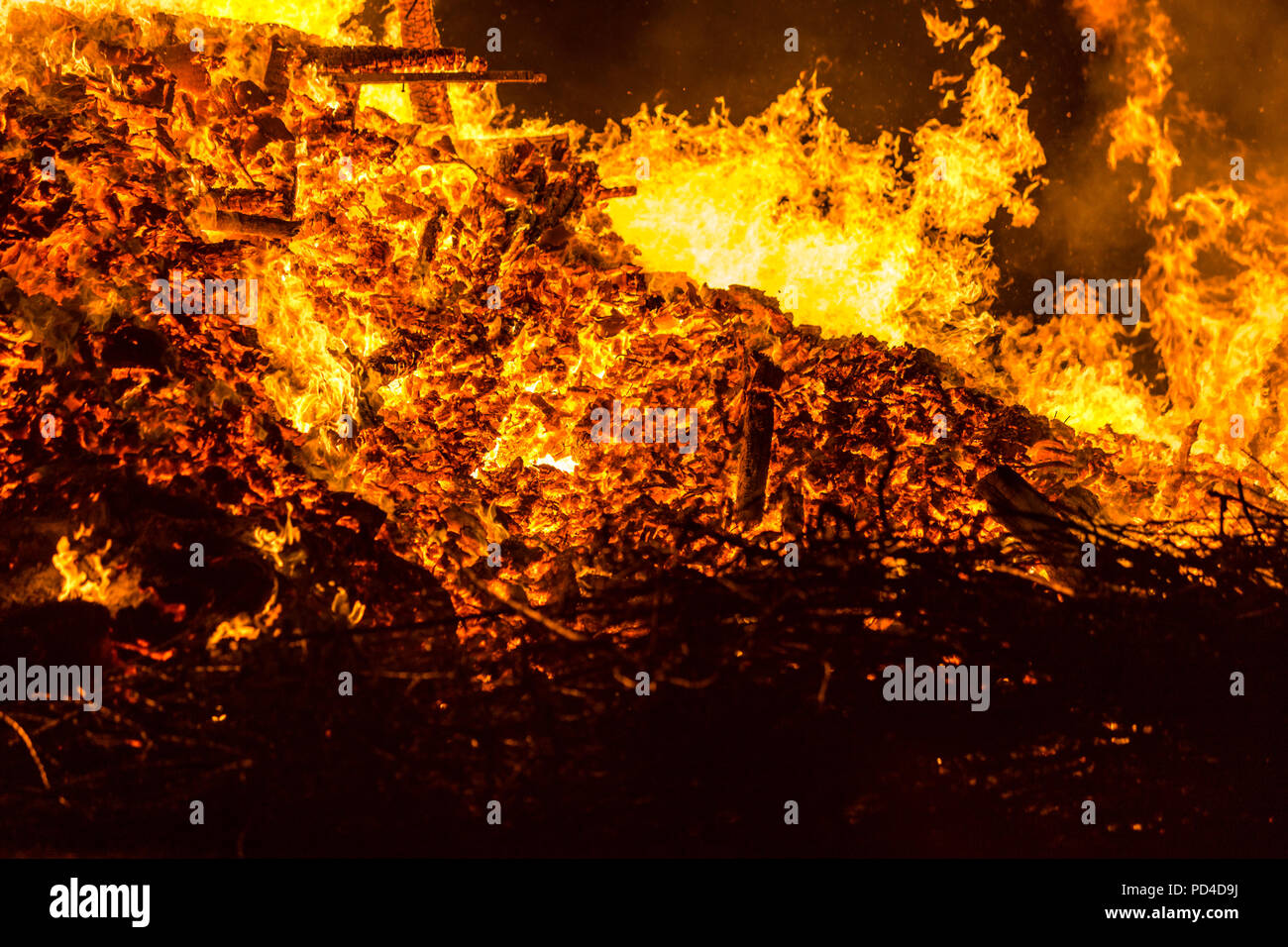 Fire and flames with sparks and ember on black background Stock Photo ...