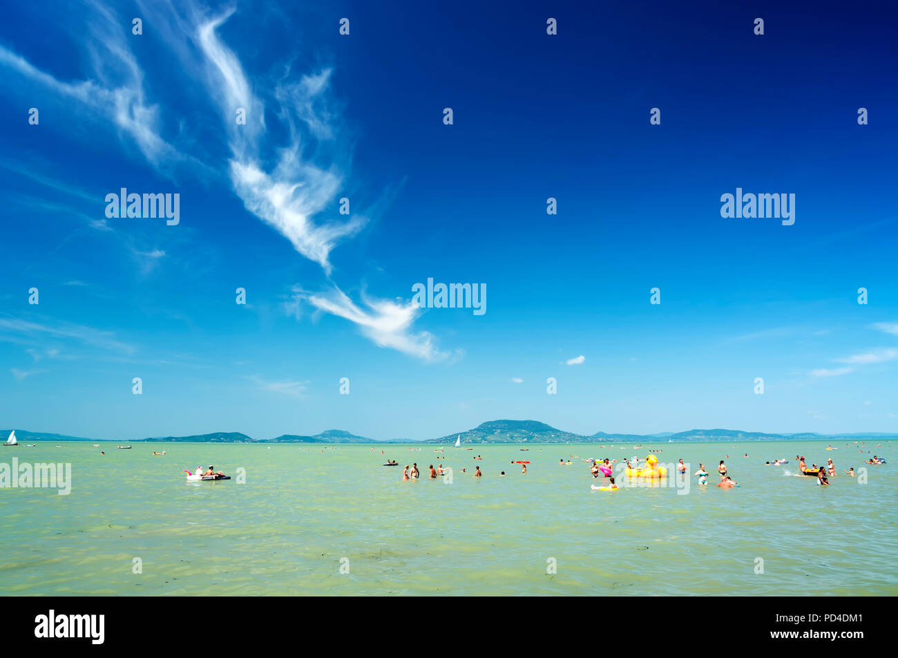 Beach scene at Lake Balaton (Balatonfenyves) , Hungary Stock Photo - Alamy