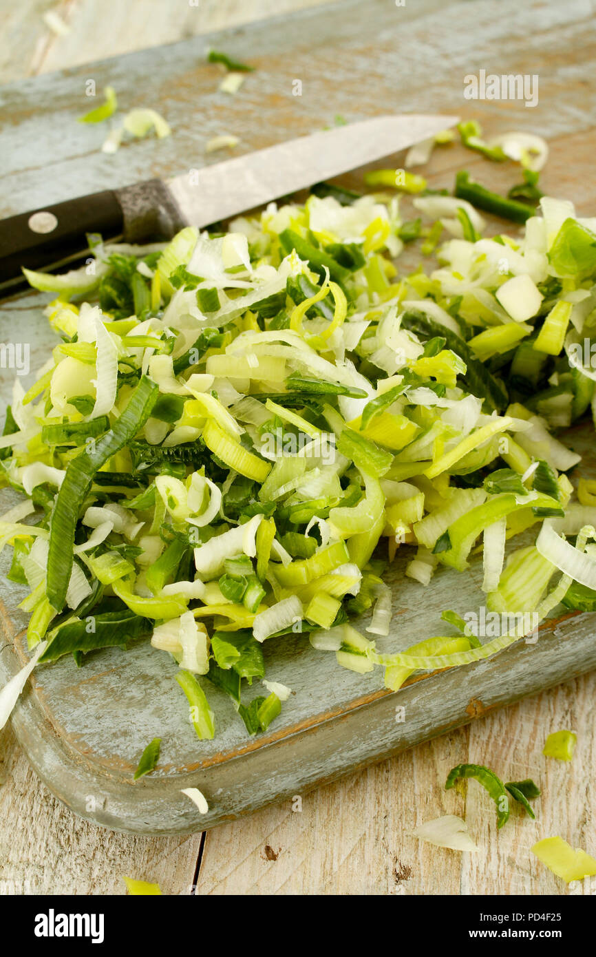 preparing fresh chopped leeks Stock Photo - Alamy