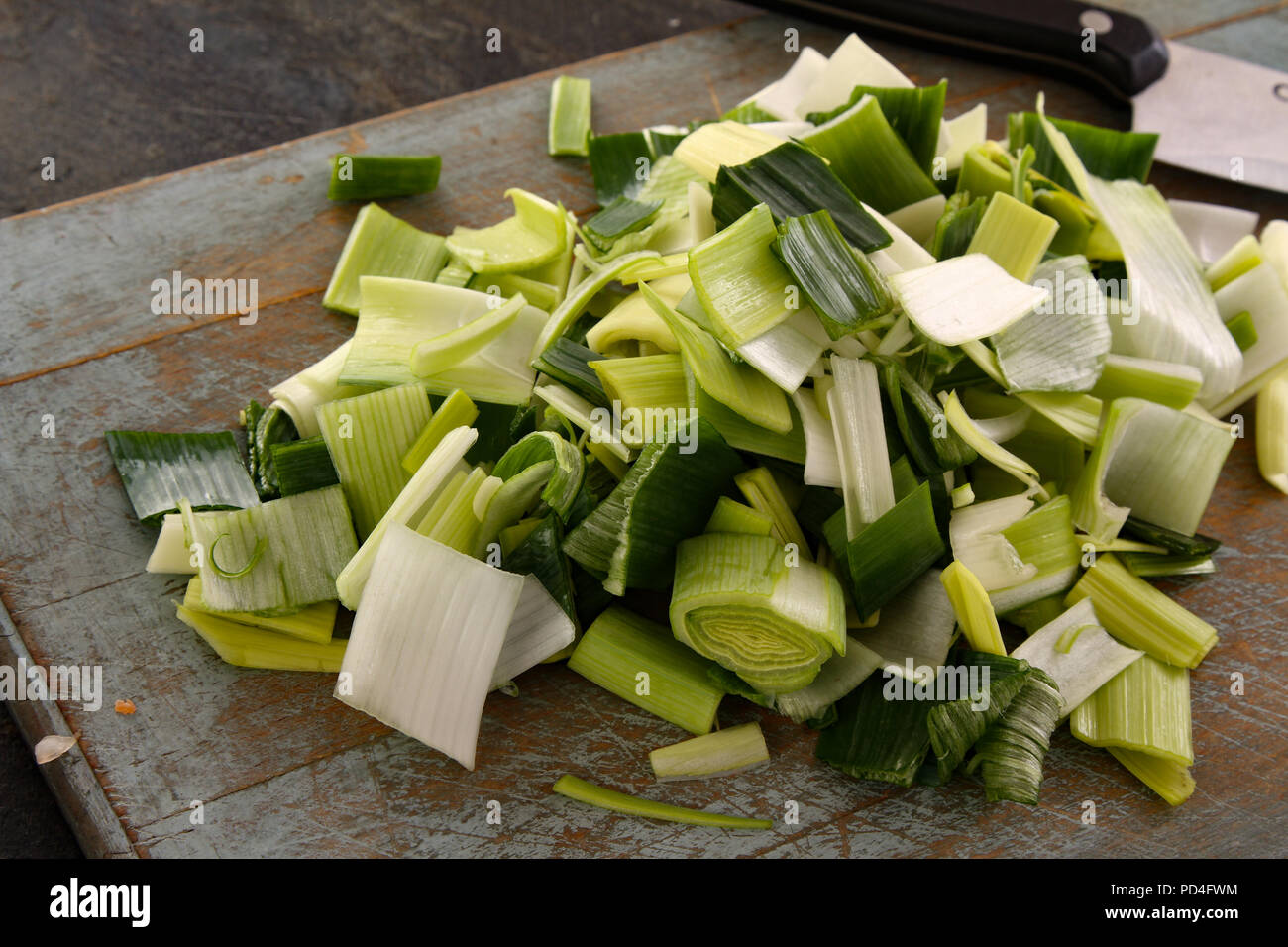 preparing fresh chopped leeks Stock Photo - Alamy