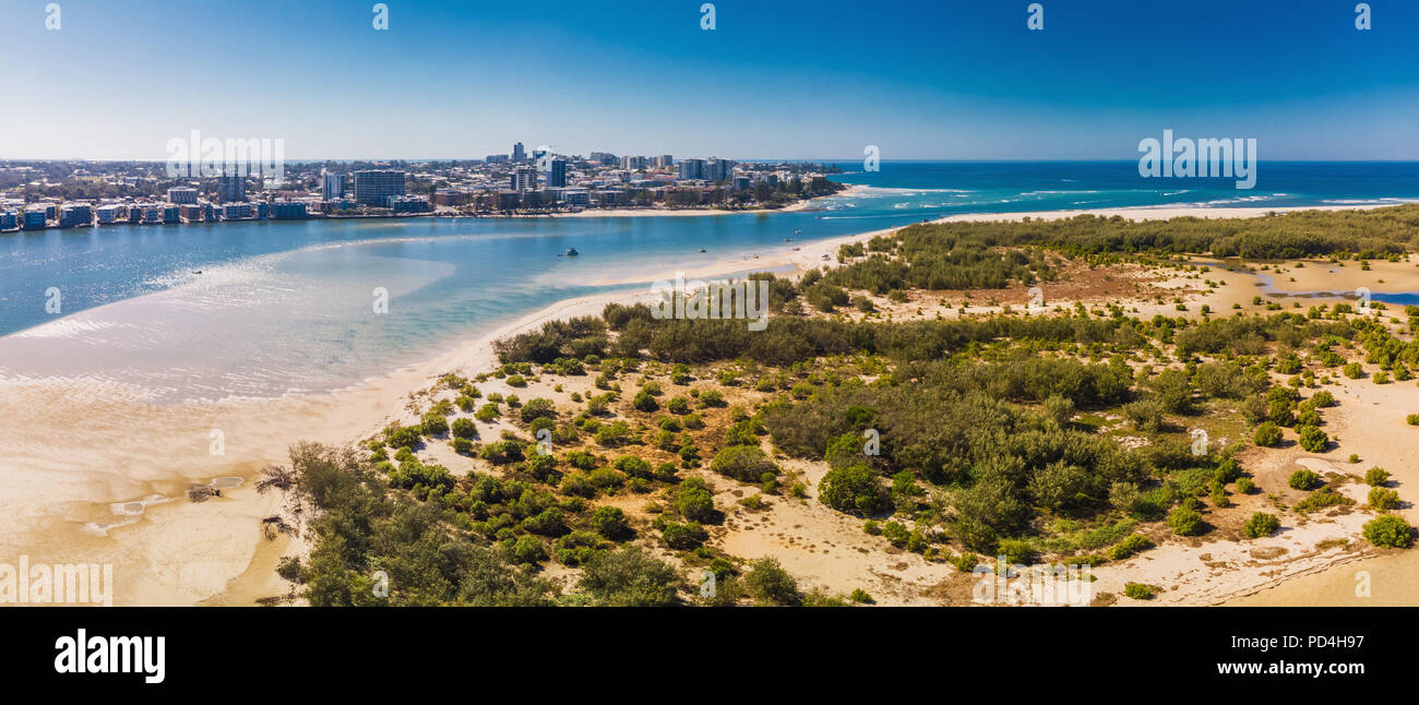 Aerial drone view of Pumicestone Passage, Bribie Island and Caloundra ... Aerial drone view of Pumicestone Passage, Bribie Island and Caloundra ...