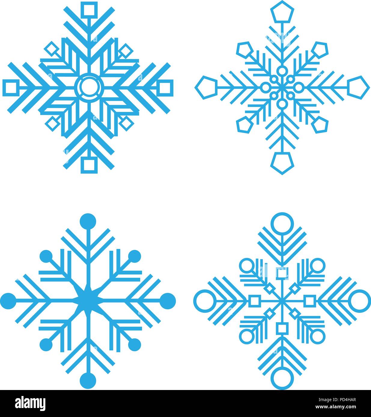 Set of 4 Snowflakes thin line ftat design vector illustration Stock ...
