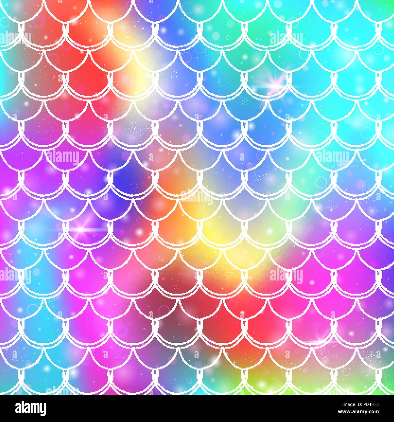 Princess mermaid background with kawaii rainbow scales pattern Stock ...