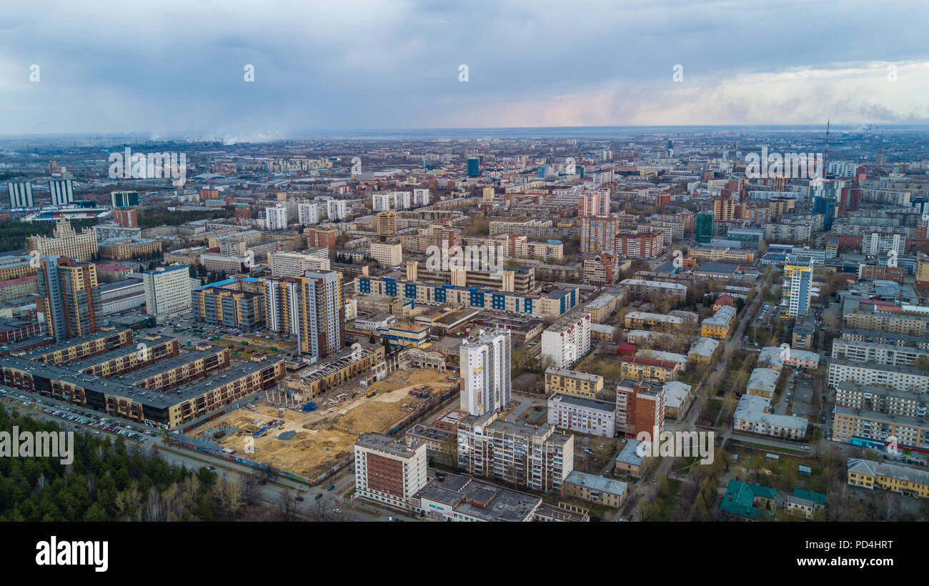 Aerial panoramic view of Chelyabinsk city, dirty city Stock Photo - Alamy