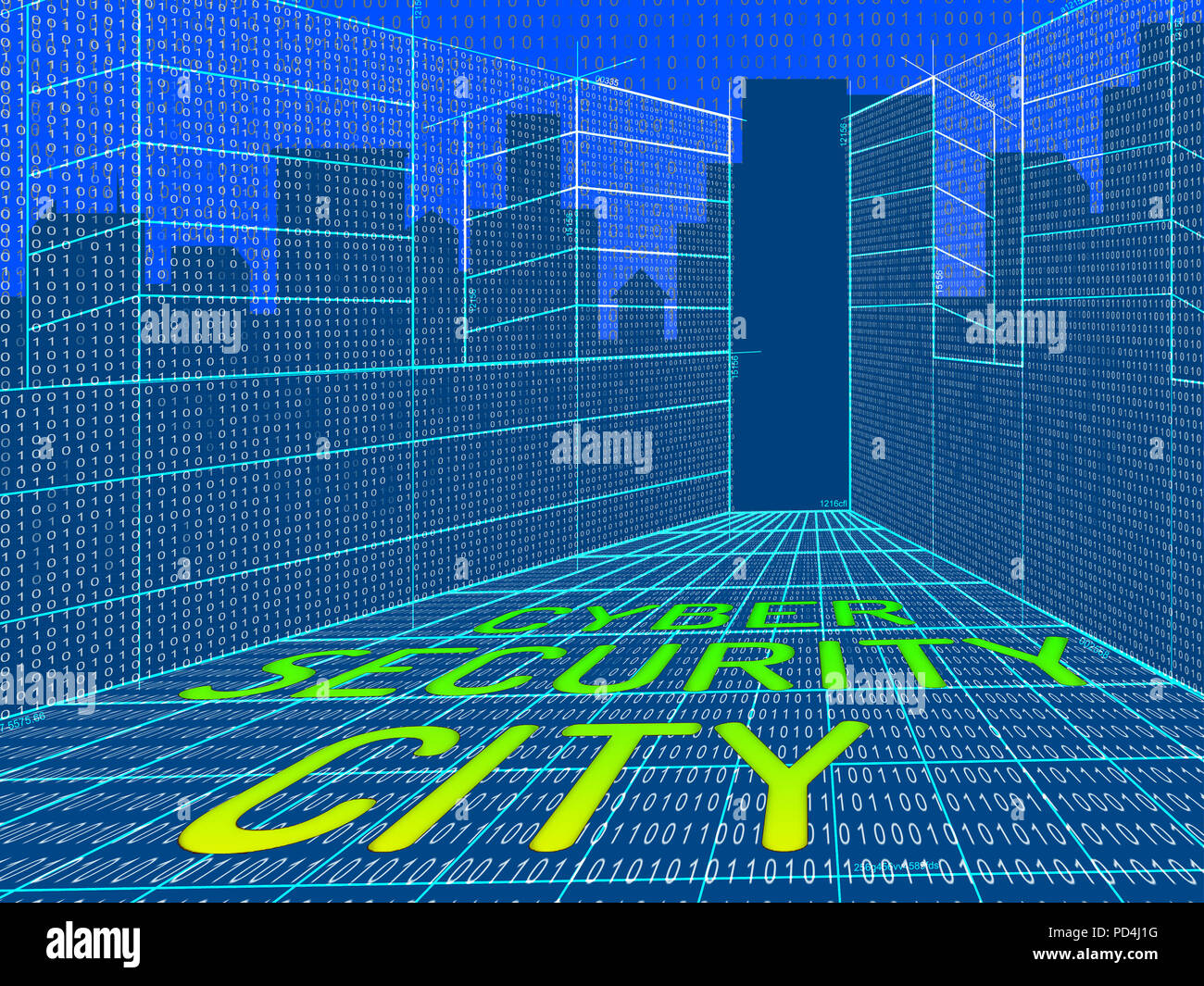 Cyber Security City Neighborhood Protection 3d Illustration Shows Urban ...