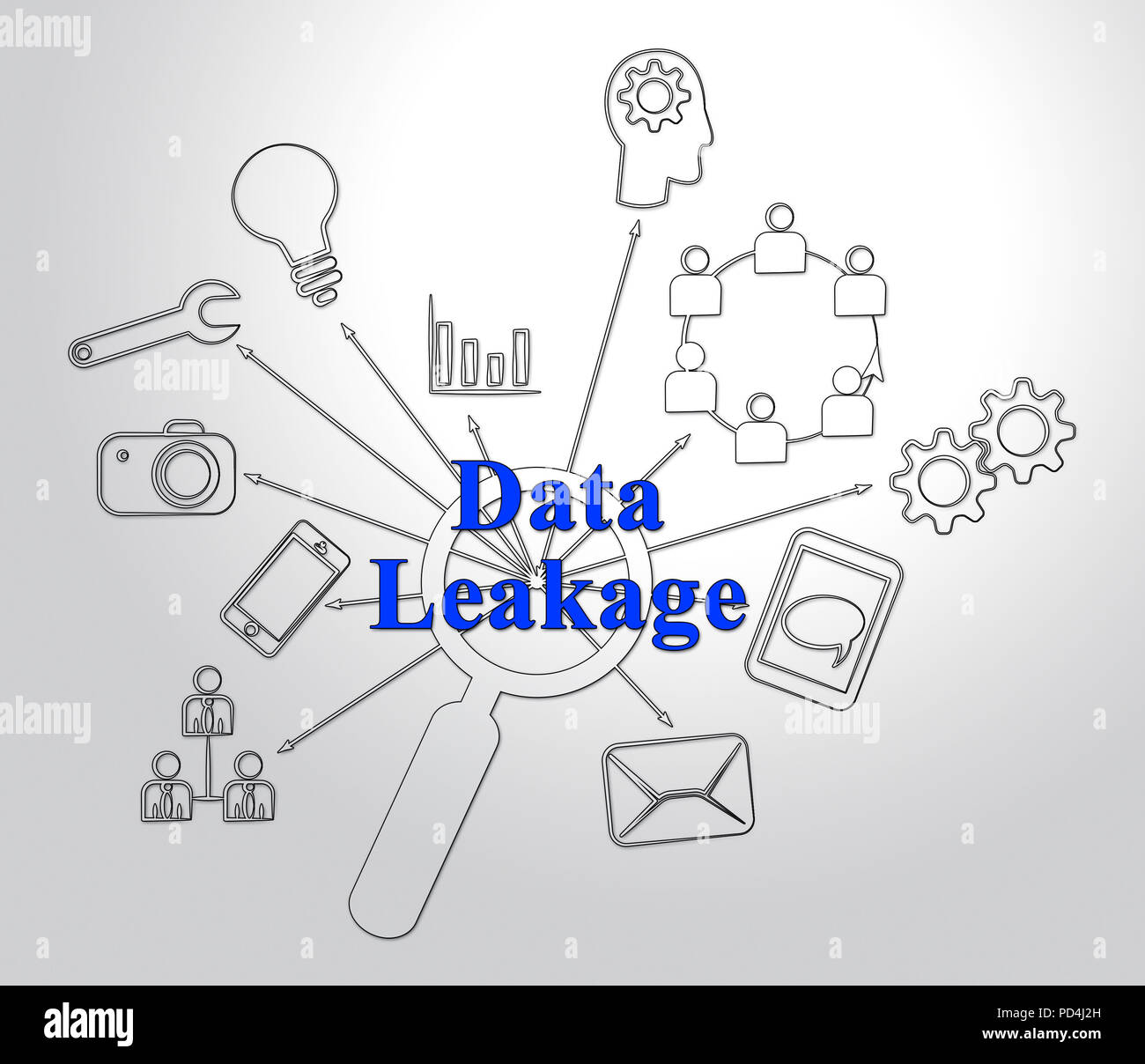Data Leakage Information Flow Loss 2d Illustration Shows Leaky Breach Of Server Information For ...