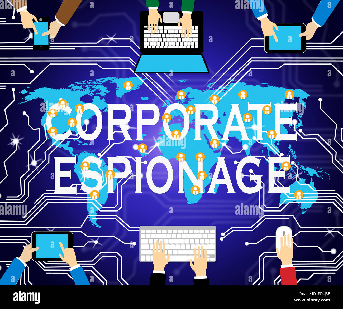 Corporate Espionage Covert Cyber Hacking 2d Illustration Shows ...