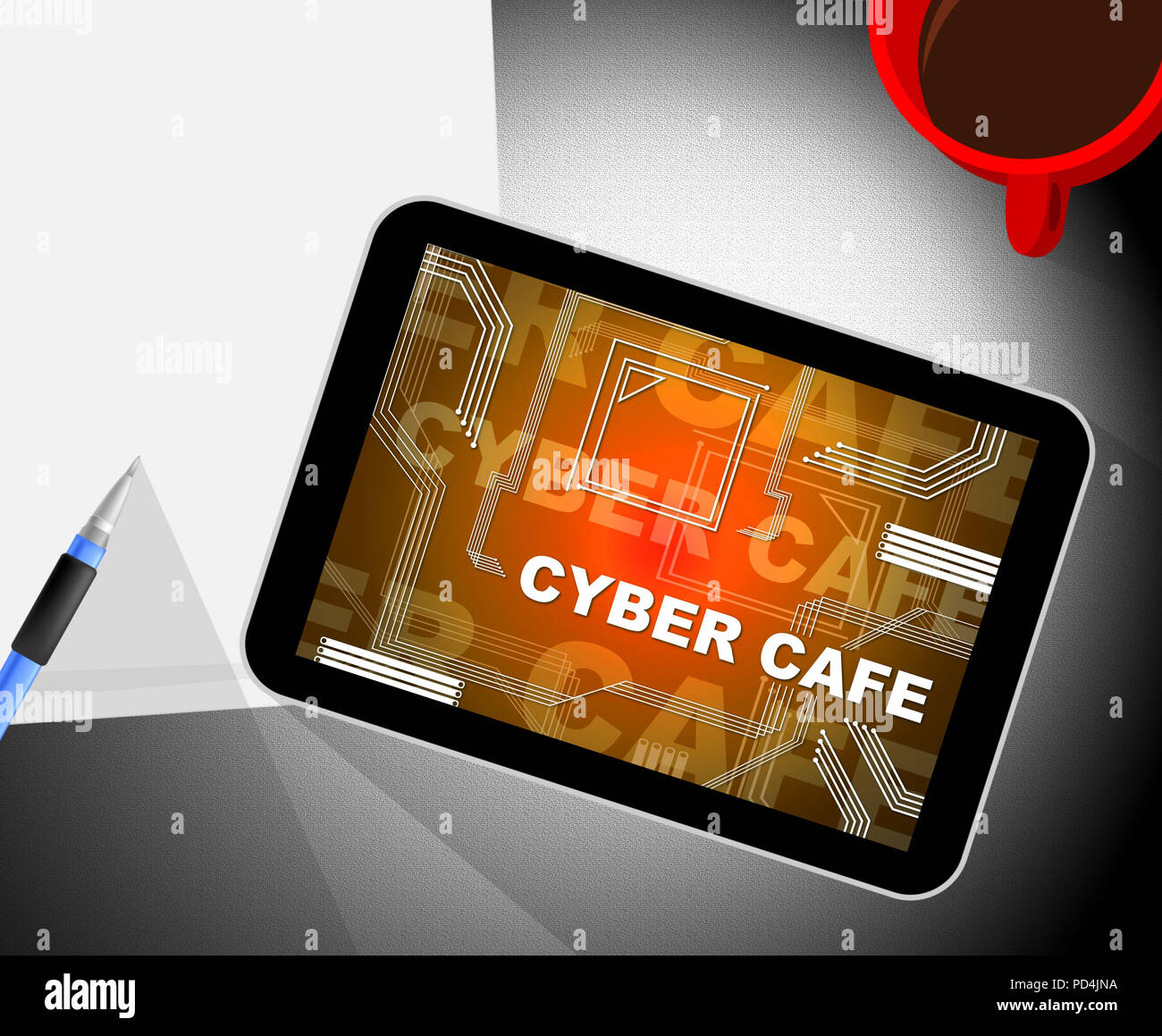 Cyber Cafe Free Internet Hotspot 2d Illustration Shows Internet ...