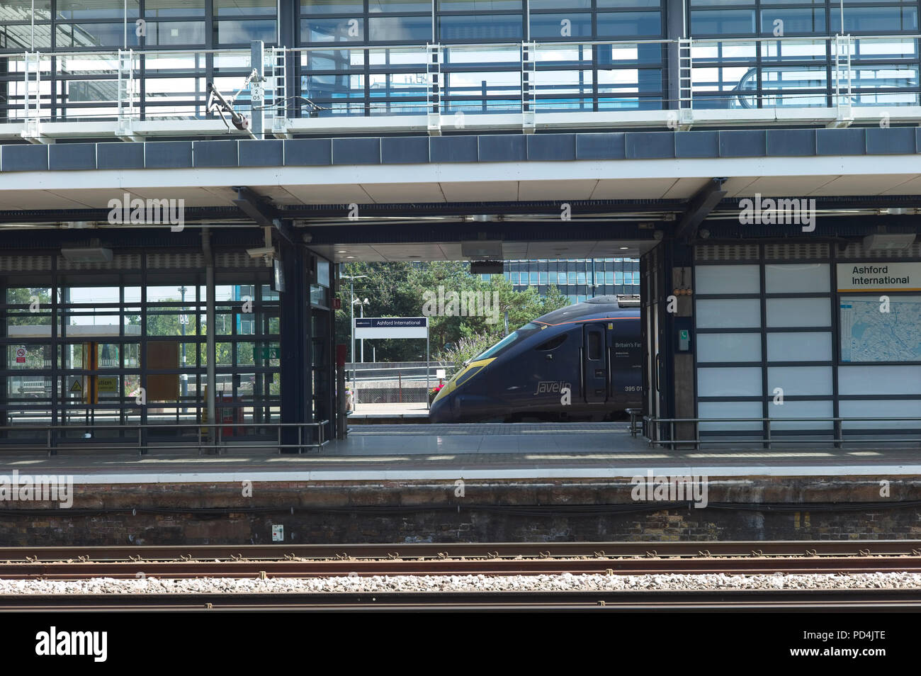 Ashford International train station with a HS1 Javelin high-speed train ...