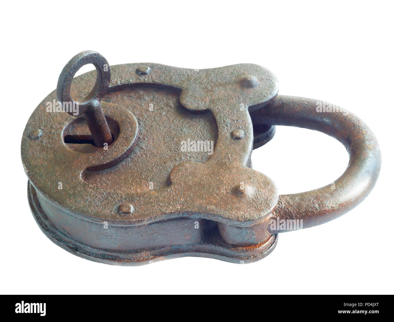 key in vintage lock on white background Stock Photo - Alamy