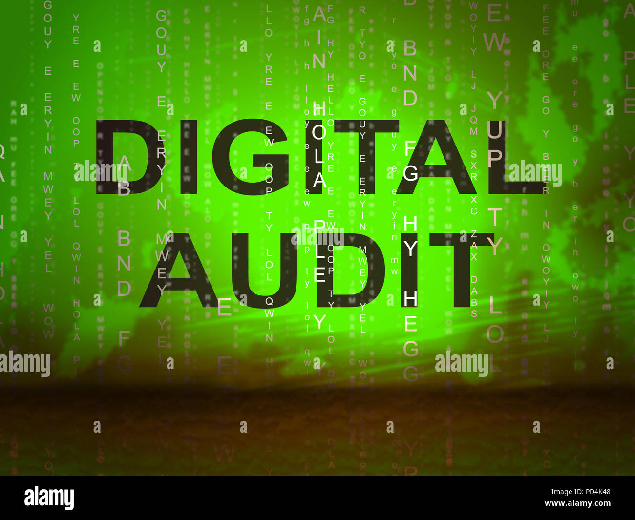 Digital Audit Cyber Network Examination 2d Illustration Shows Analysis By Auditor Of Digital