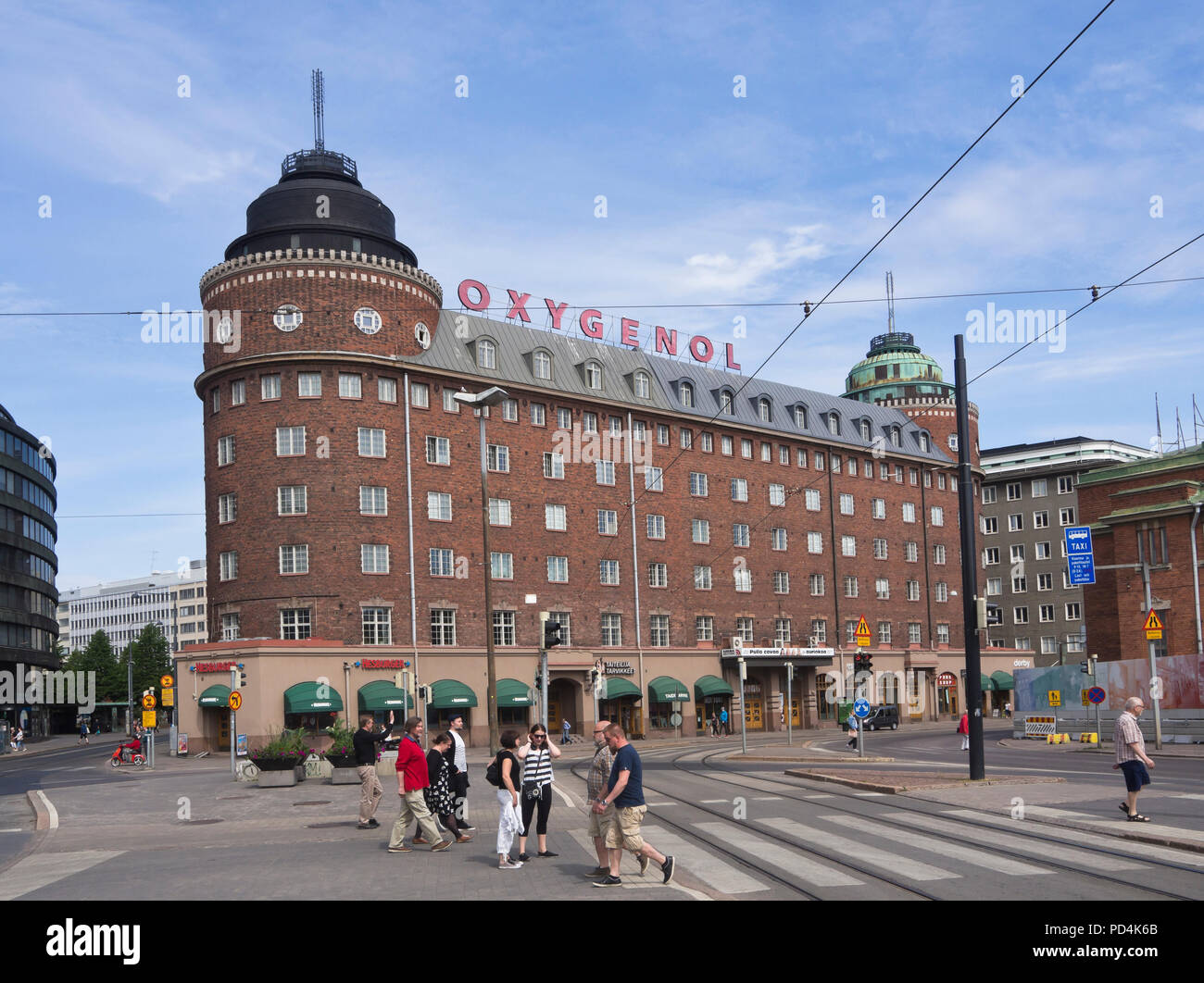 Massive red brick building at Hakaniemi market square in the centre of ...