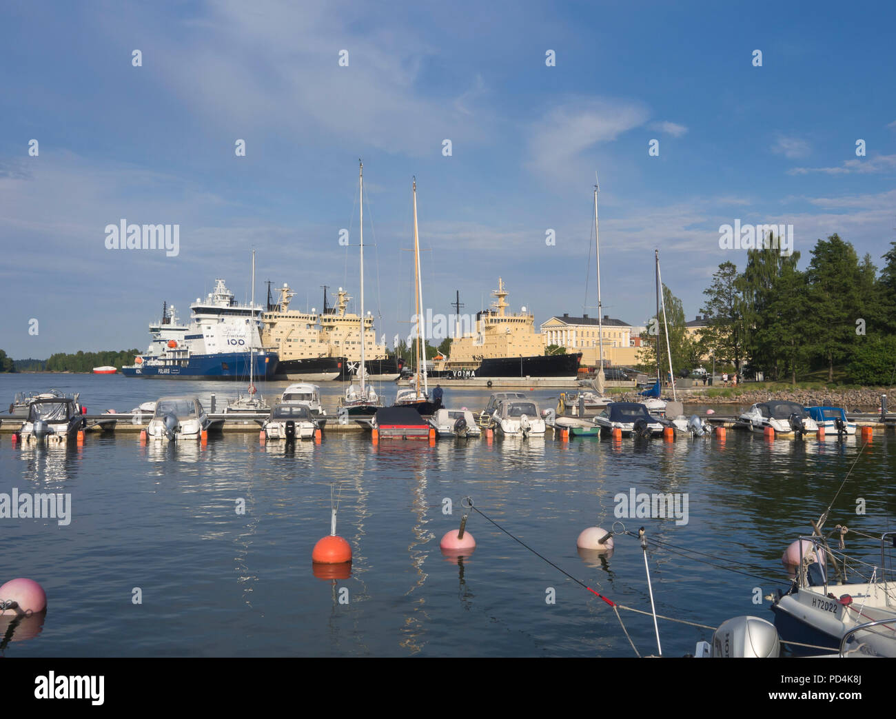 Icebreakers, powerful ships, side by side having a summer holiday in ...
