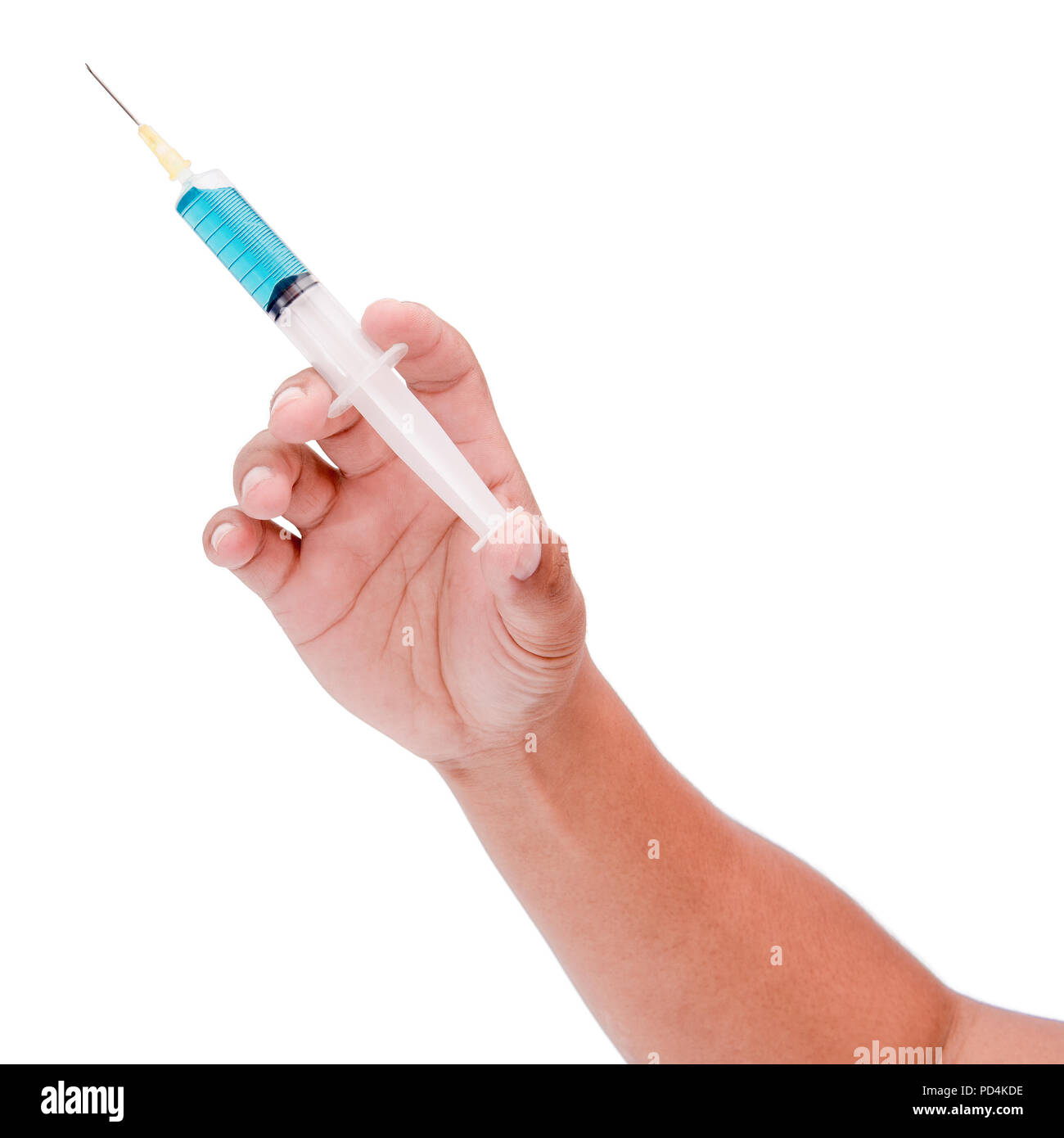hand holding syringe isolated on white background Stock Photo - Alamy