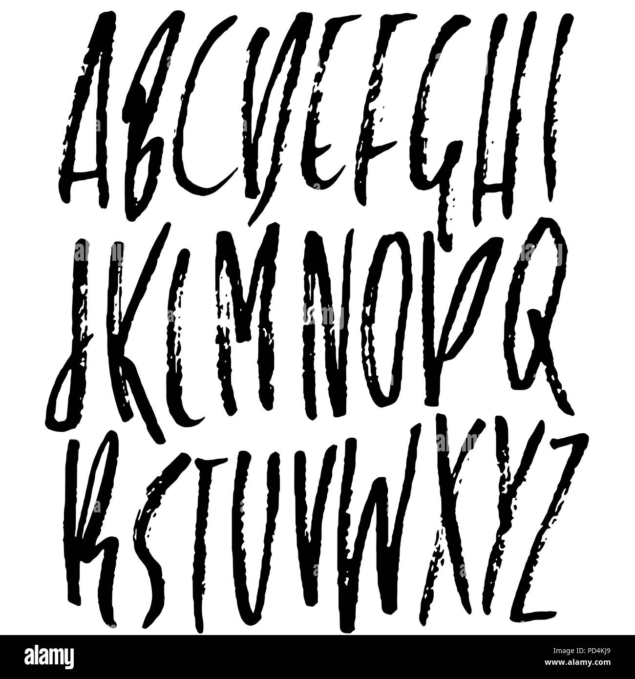 Hand drawn modern dry brush lettering. Grunge style alphabet ...