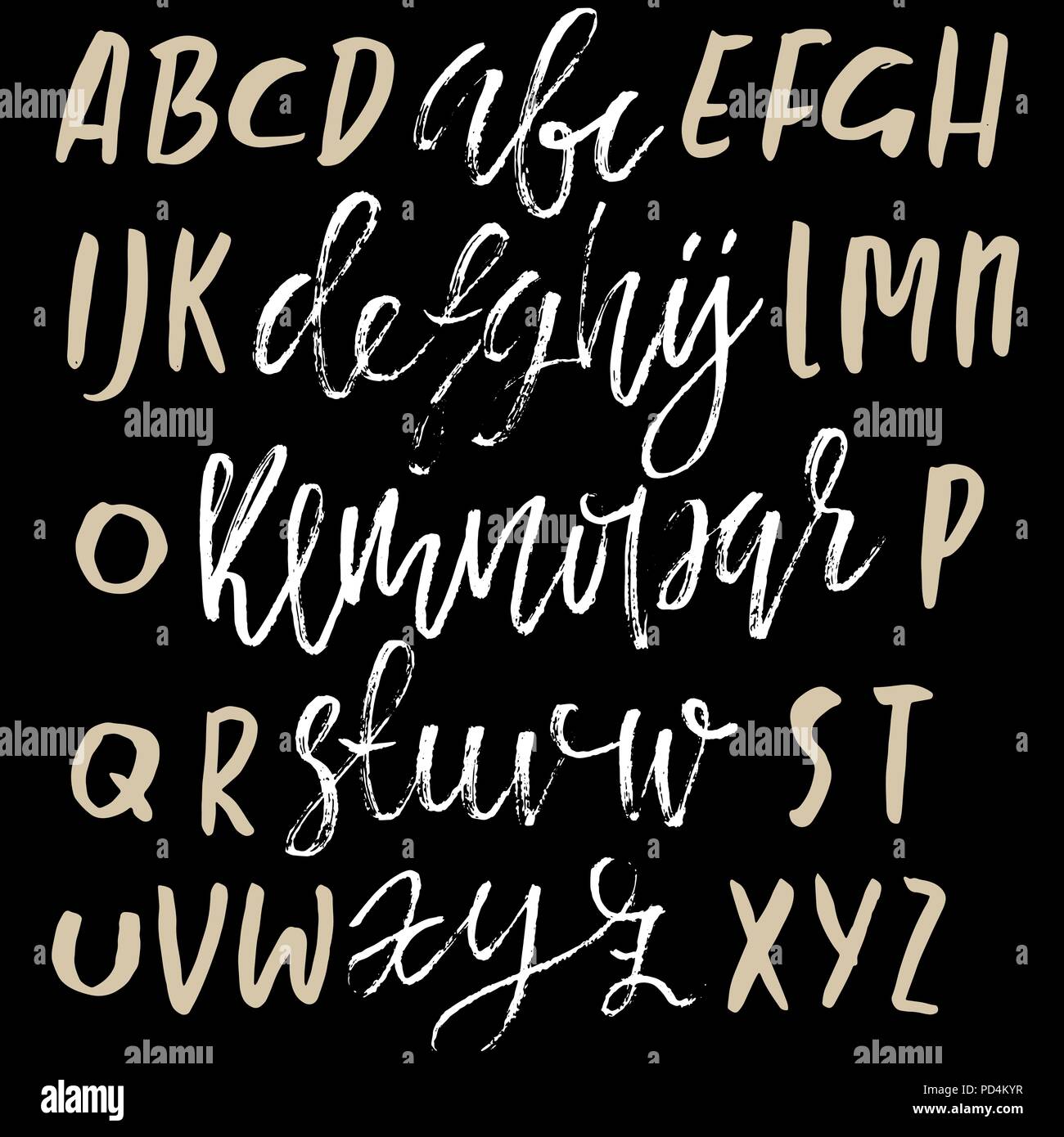 Hand drawn dry brush lettering. Grunge style alphabet. Handwritten font ...