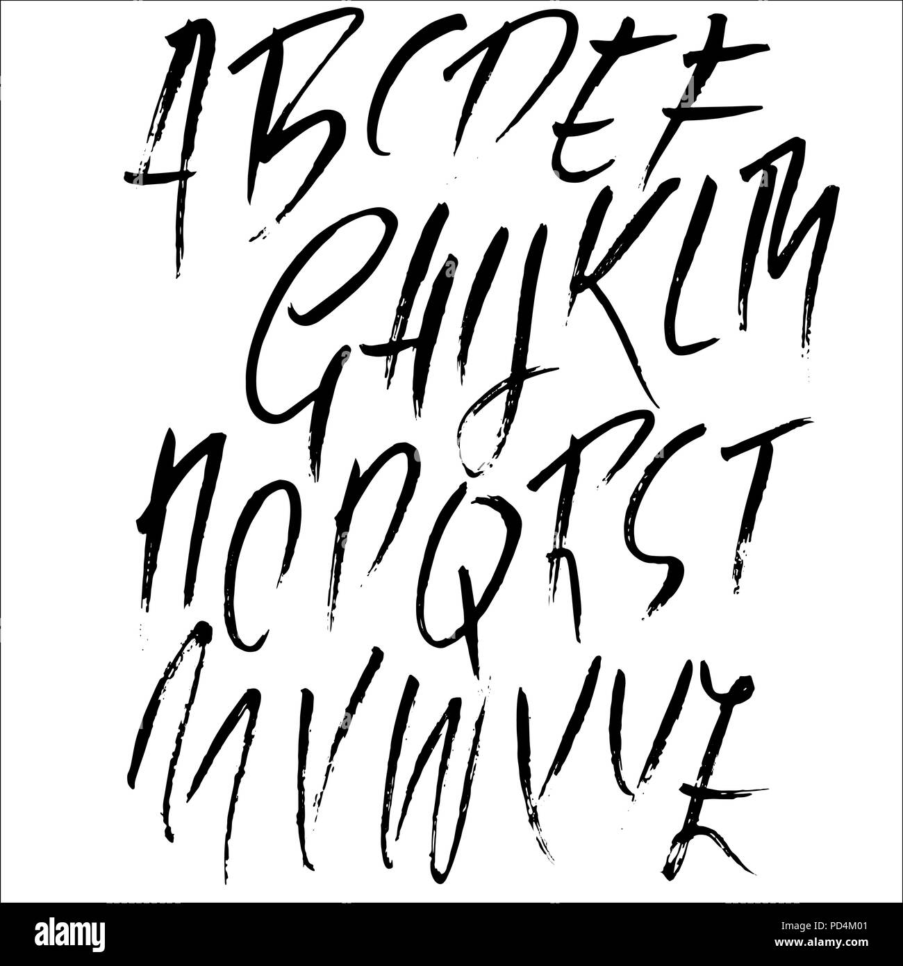 Hand drawn modern dry brush lettering. Grunge style alphabet ...