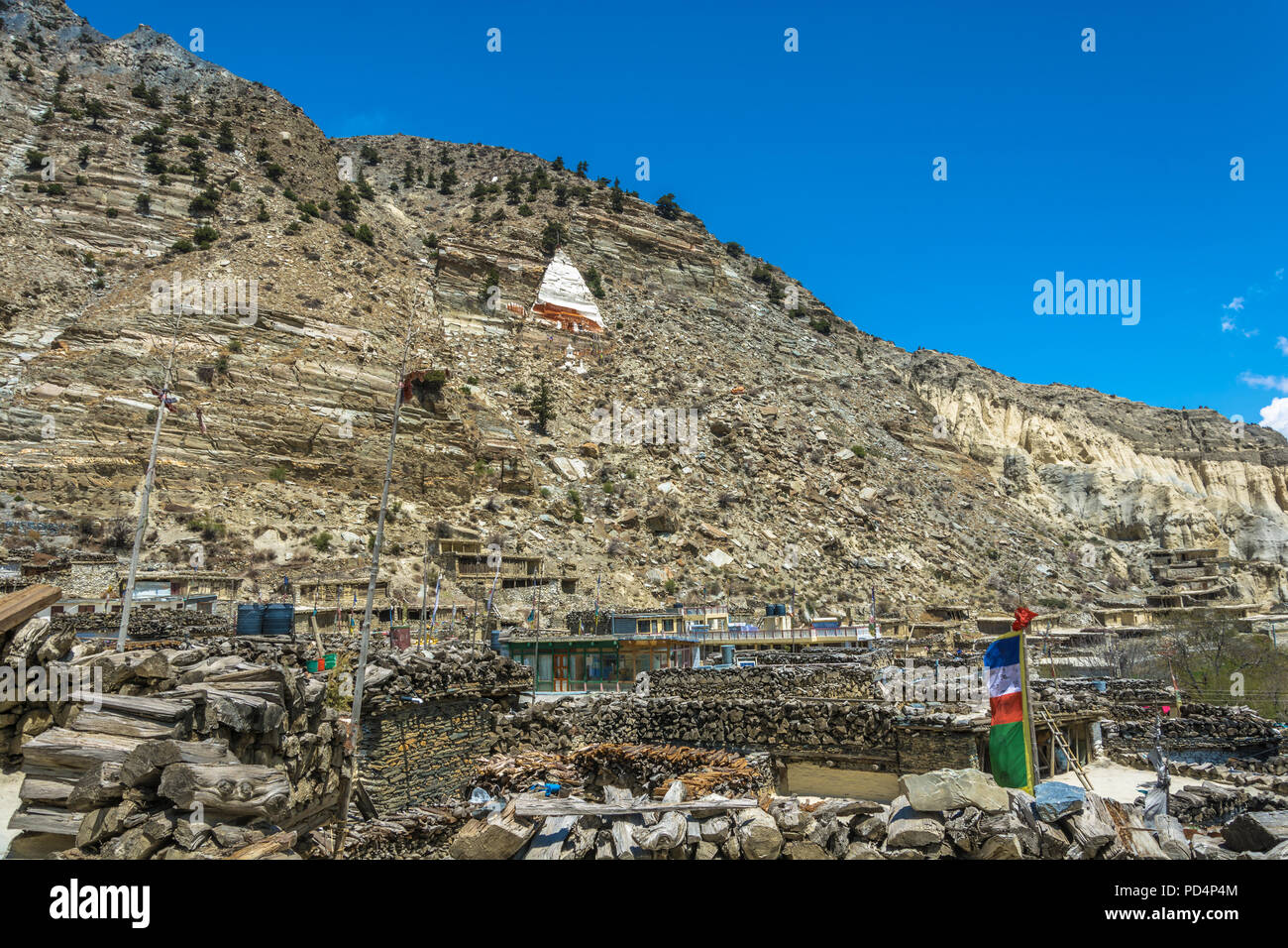 Landscape in Marfa mountain village on a Sunny spring day, Nepal Stock ...
