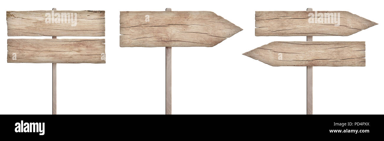 old weathered light wood signs, arrows and signposts Stock Photo - Alamy