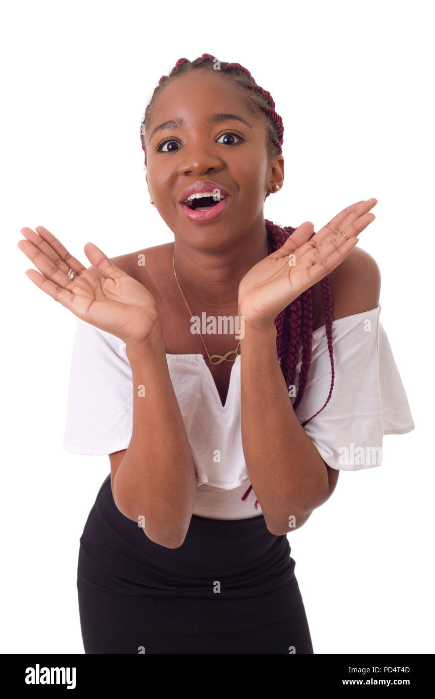 Happy african girl isolated on white background Stock Photo - Alamy