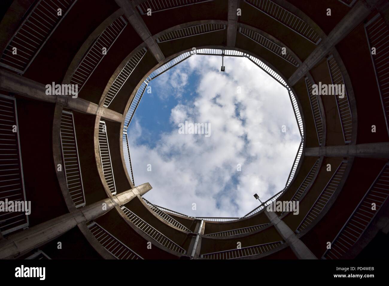 Looking straight up to the sky from the bottom of a building, unique ...