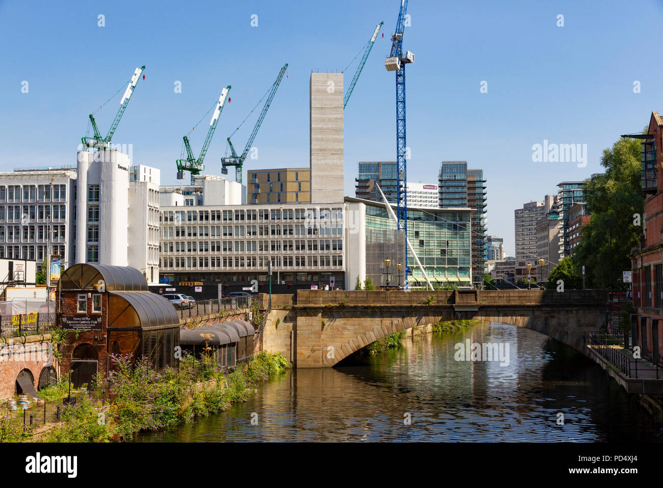 Construction in Manchester from Leftbank, Spinningfields Stock Photo ...