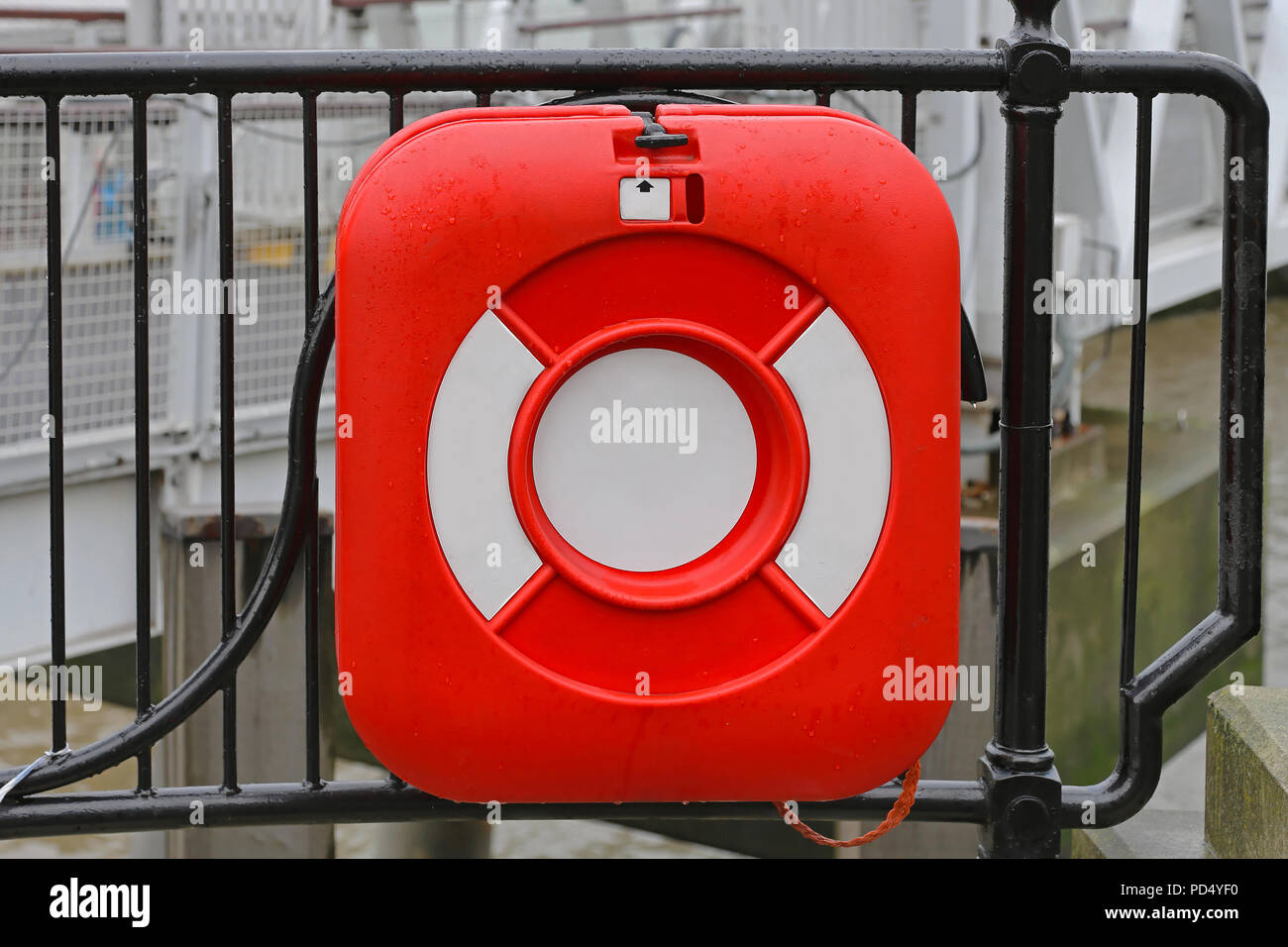 A lifebuoy in the red box by the coast Stock Photo - Alamy