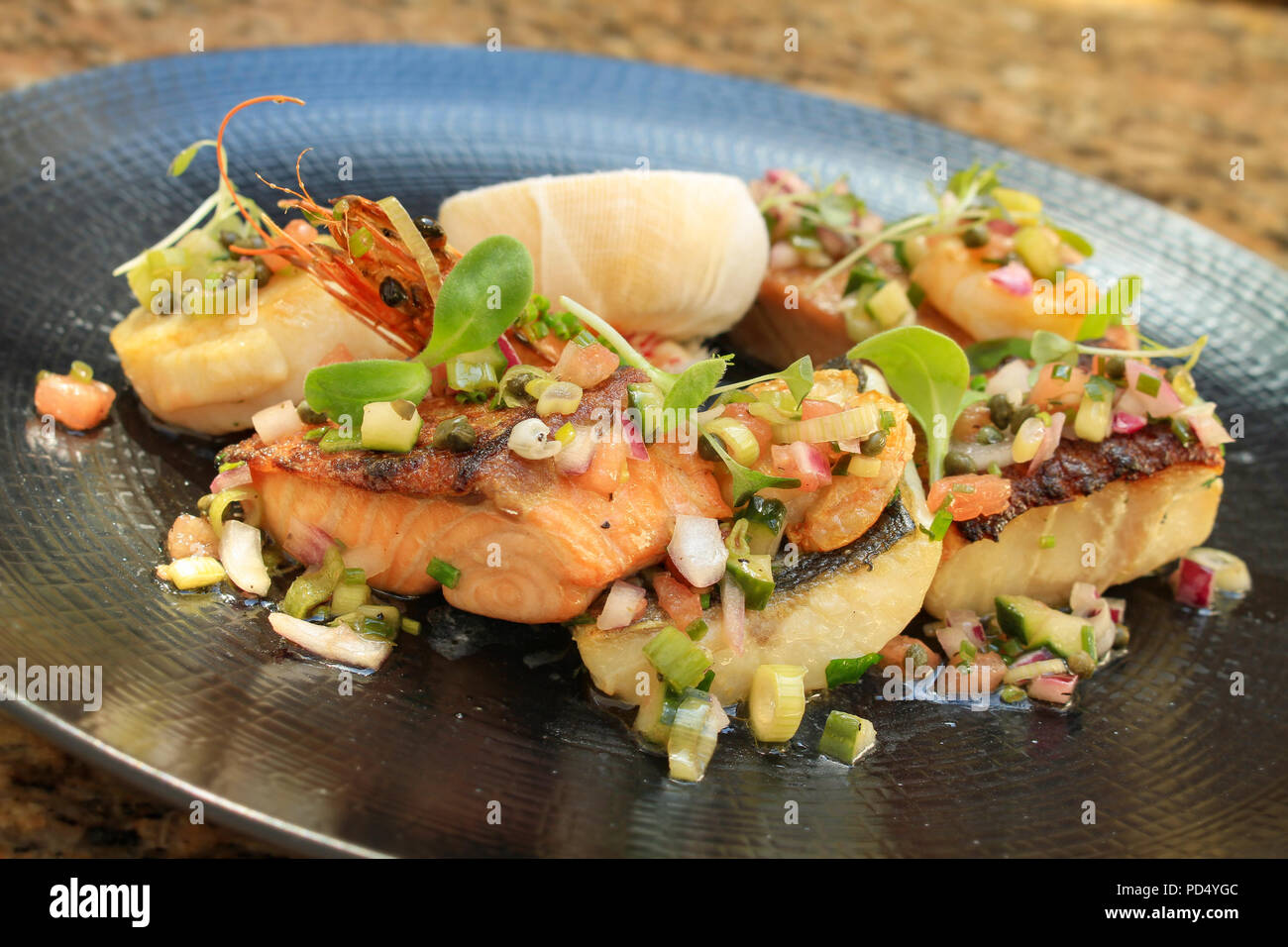 plated fish meal Stock Photo - Alamy