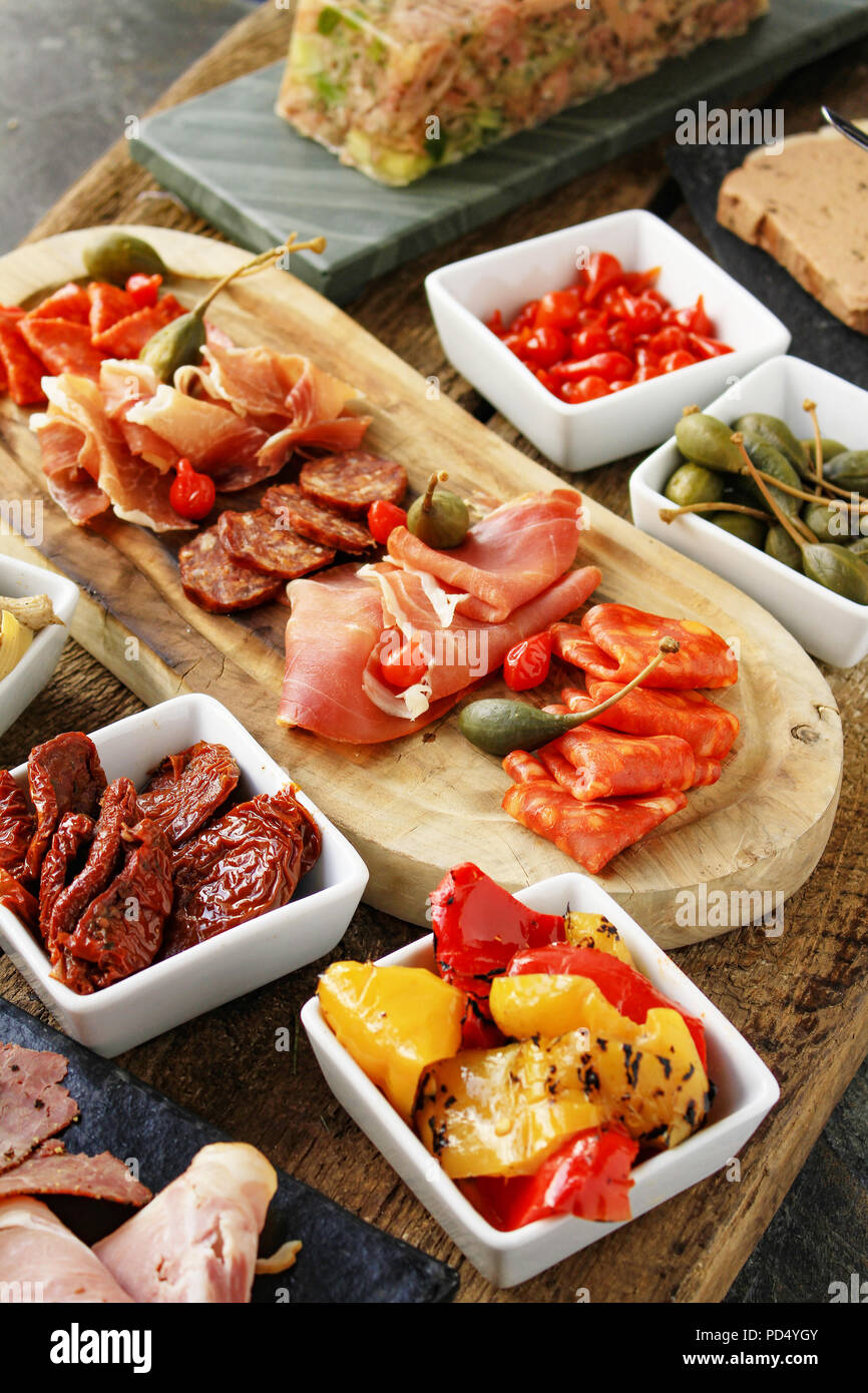 healthy finger food antipasta tapas selection Stock Photo - Alamy