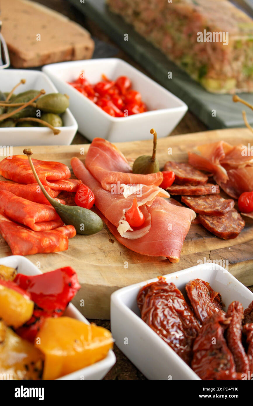 healthy finger food antipasta tapas selection Stock Photo - Alamy