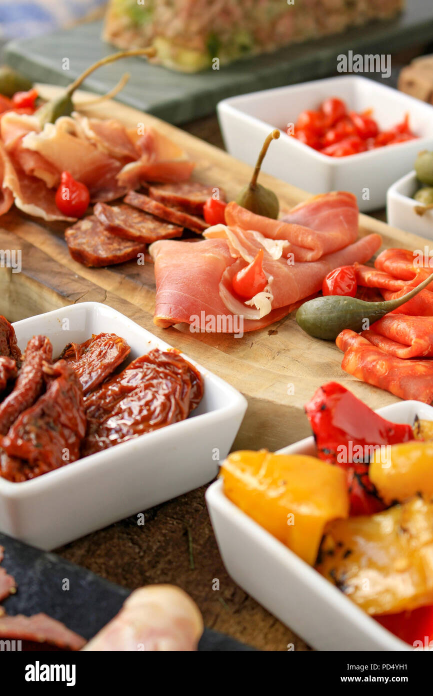 healthy finger food antipasta tapas selection Stock Photo - Alamy