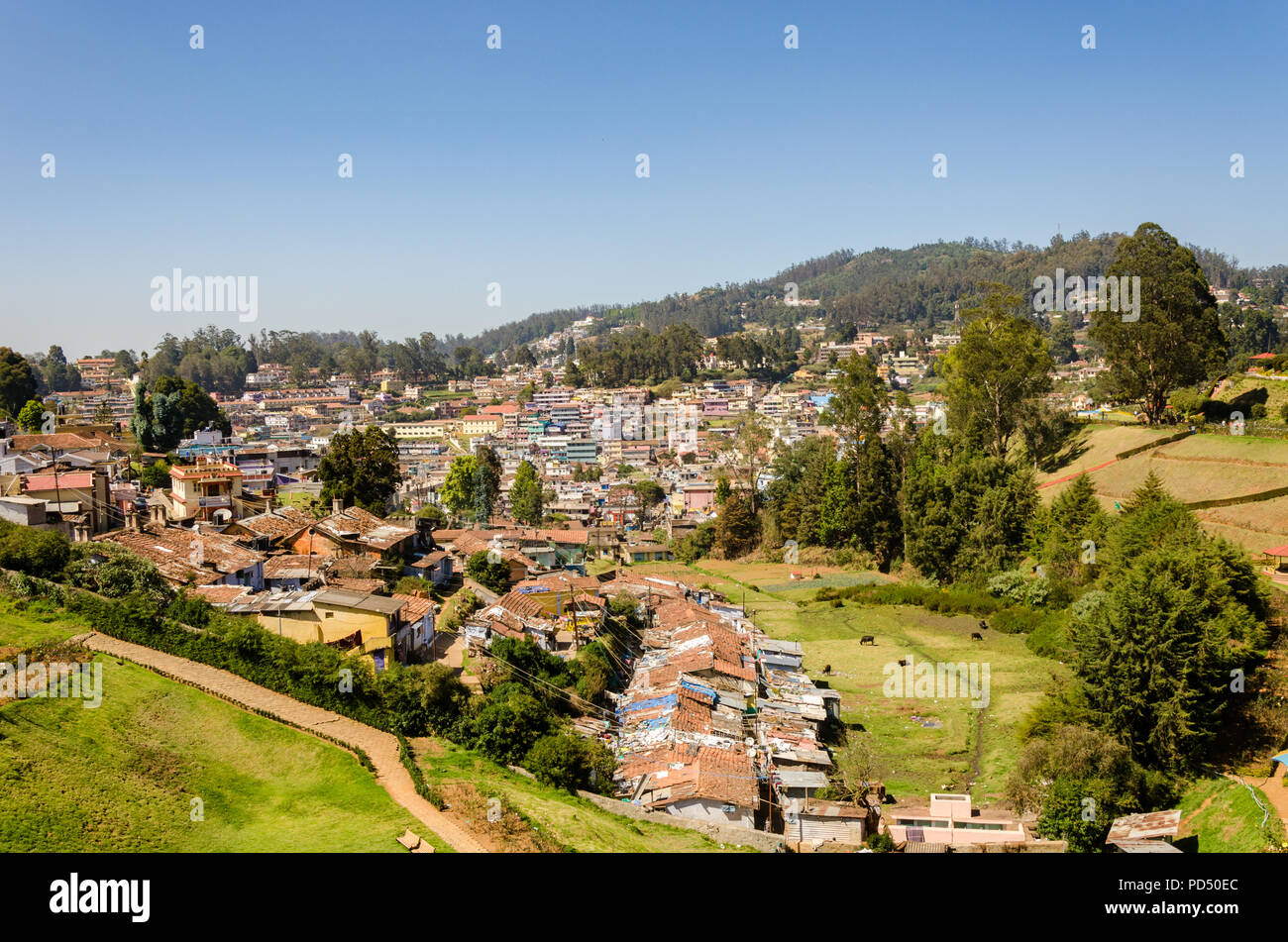 Closely located houses in the Ooty valley as seen from Government Rose ...