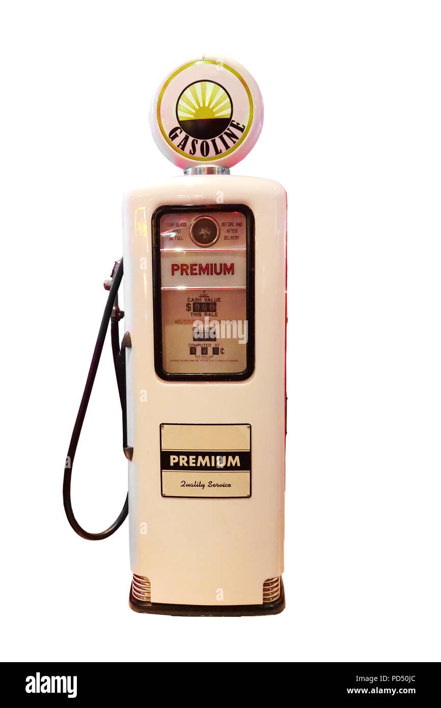 Vintage gas pump isolated on a white background Stock Photo - Alamy