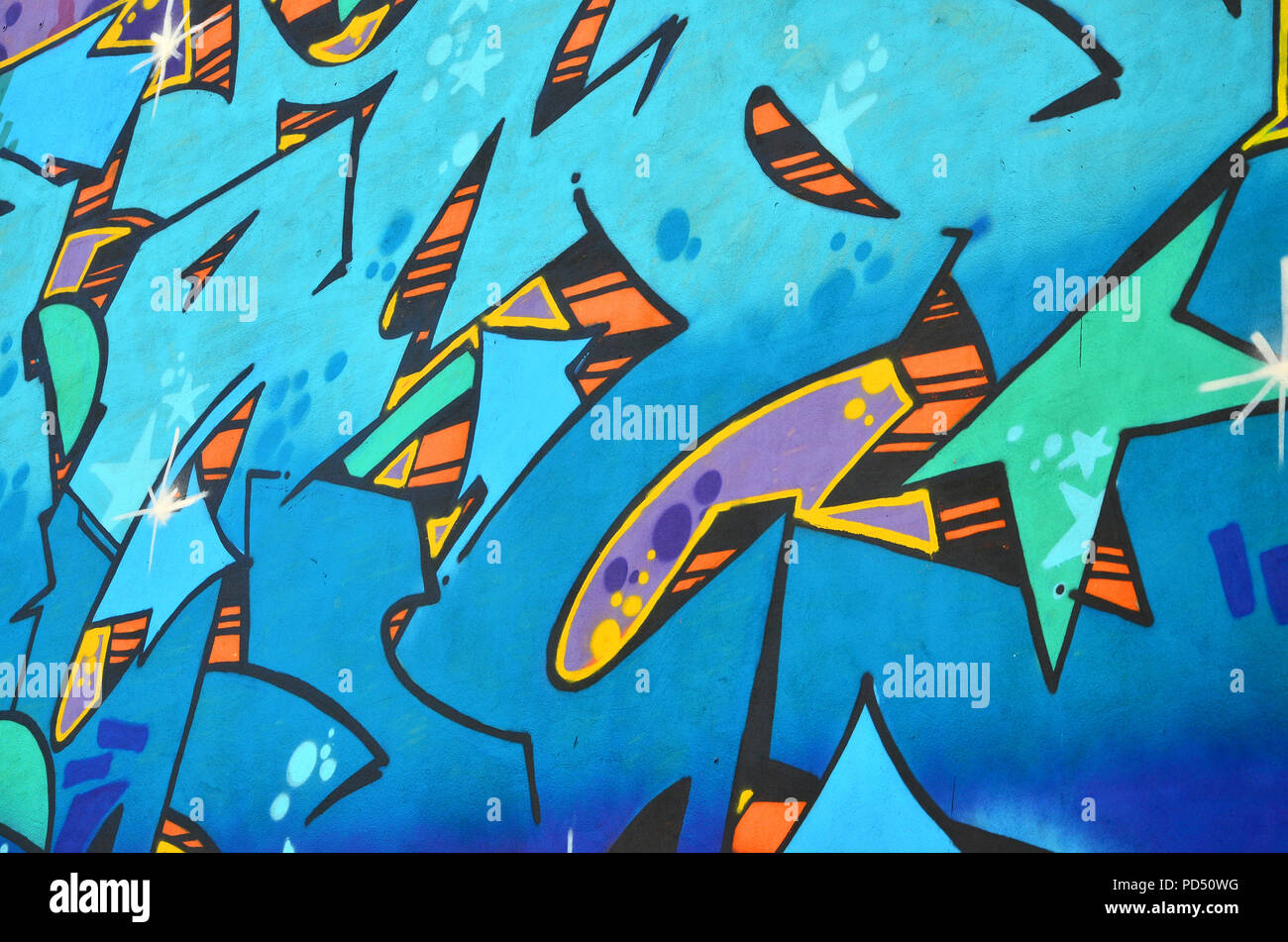 Detailed image of color graffiti drawing. Background street art picture ...