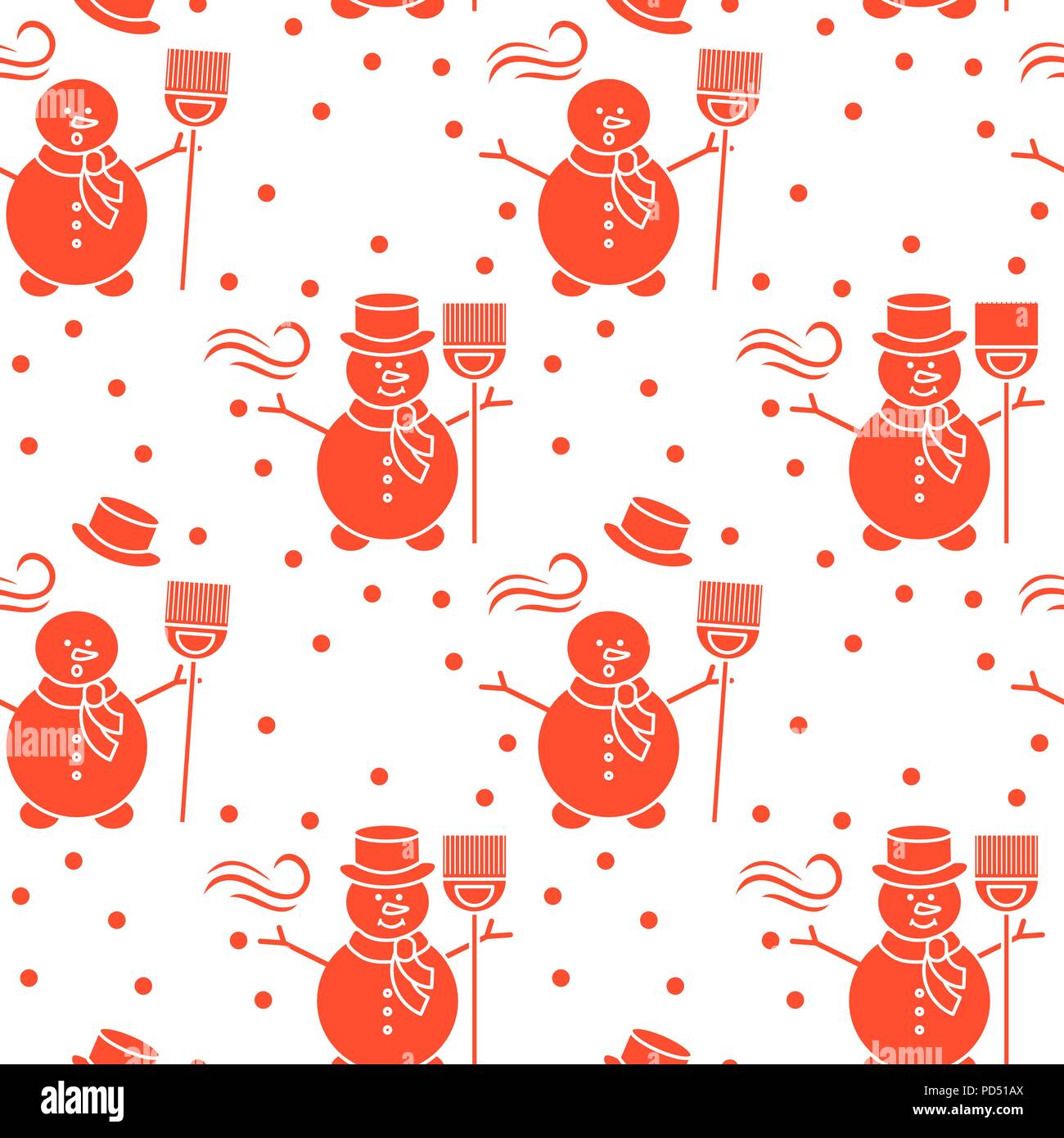 Seamless pattern with snowman, broom, hat, wind, snow. Funny pattern on ...